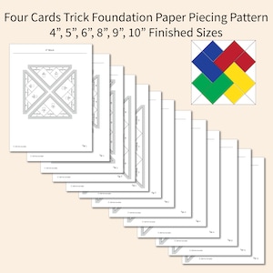 Four Cards Trick Foundation Paper Piecing Pattern, FPP, Quilt Block ...