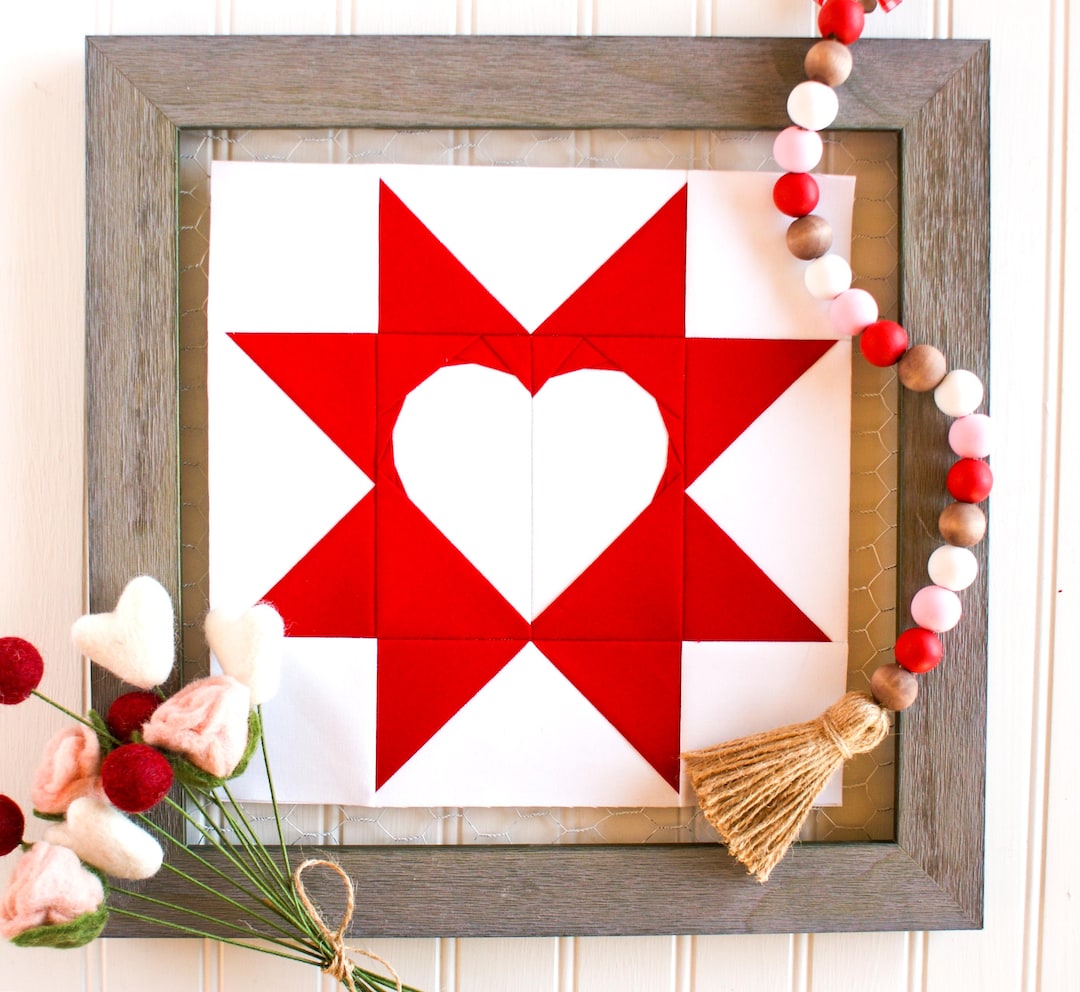 Heart in a Sawtooth Star Quilt Block, Foundation Paper Pieced Pattern ...