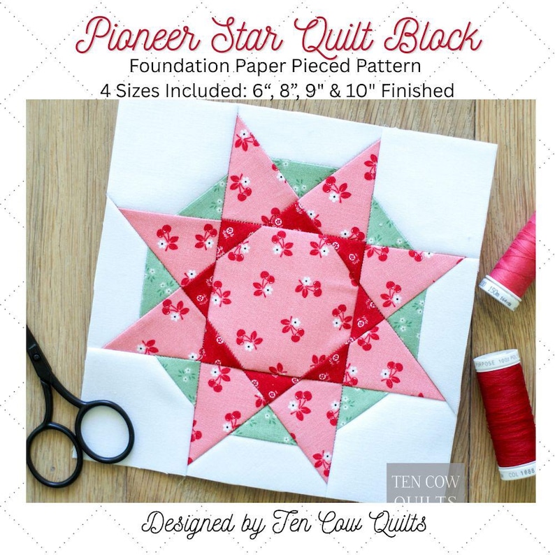 Pioneer Star, Foundation Paper Pieced Pattern, Quilt Block, 4 Sizes ...