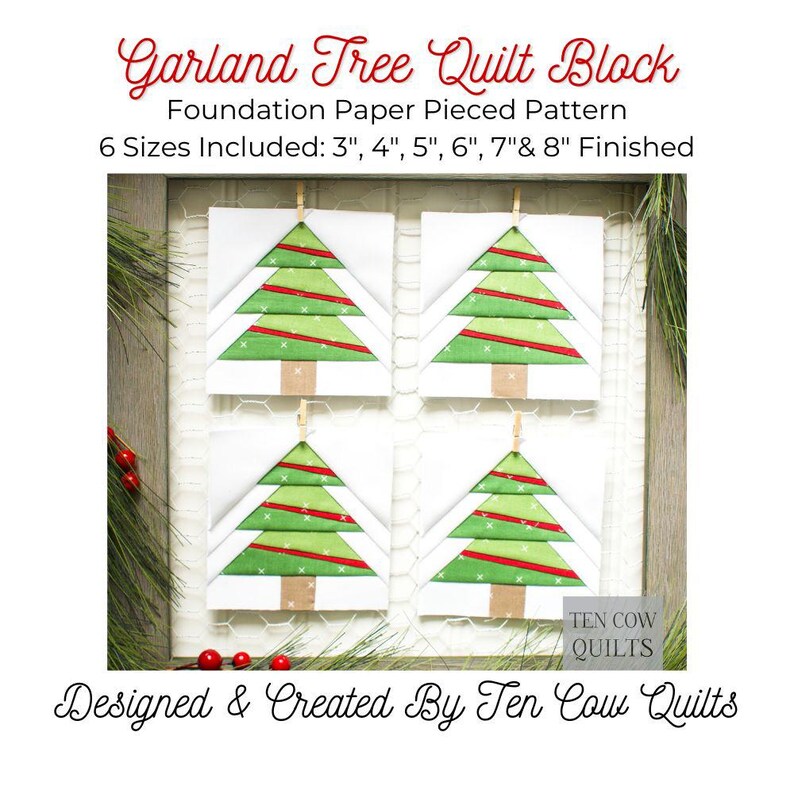 Garland Tree 6 Sizes Included, FPP Quilt Block Pattern, Foundation ...