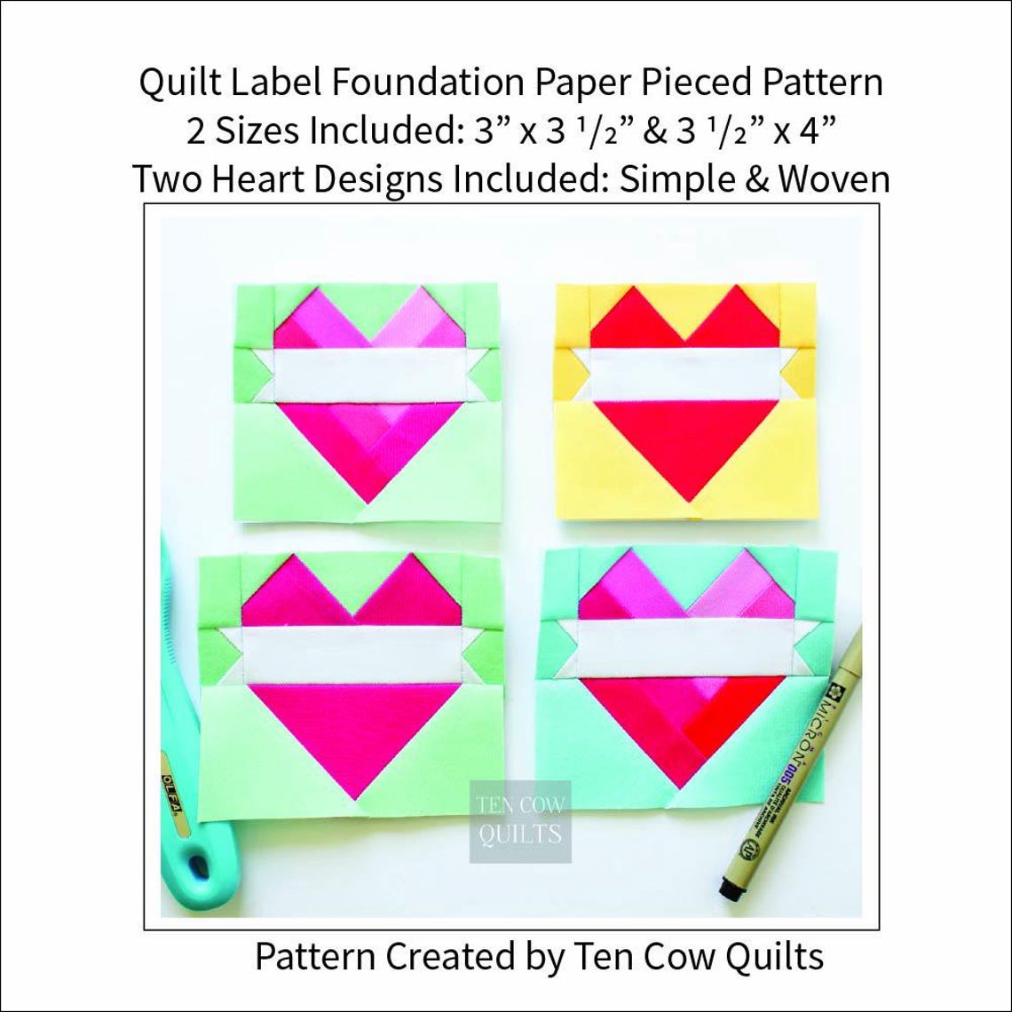 Heart Quilt Label FPP Pattern: Personalized Keepsake Tag (PDF Download ...