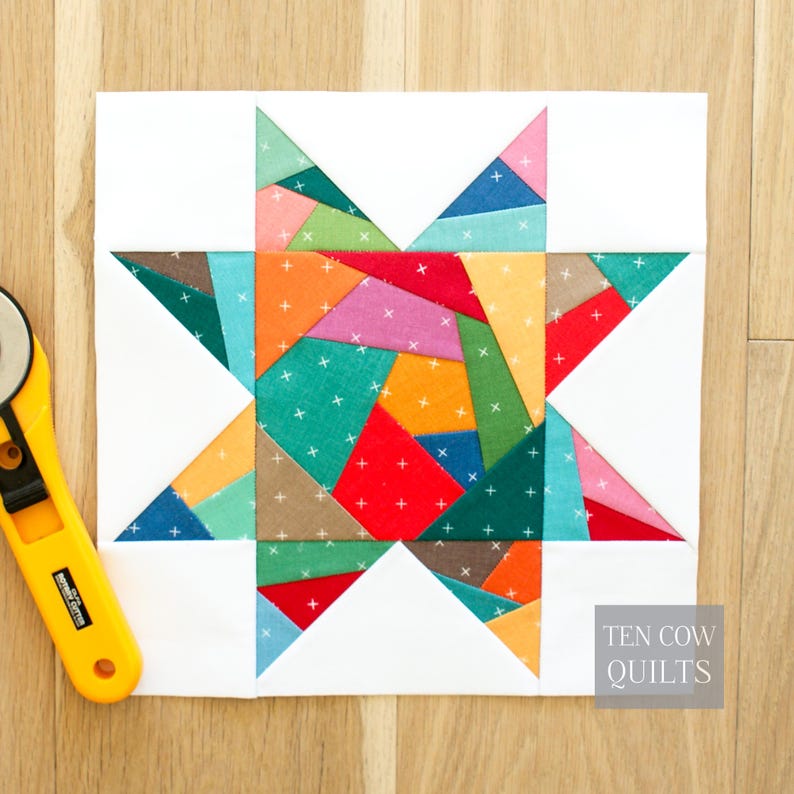 Crazy Scrap Star 5 Sizes Included, Quilt Block, Foundation Paper Pieced ...