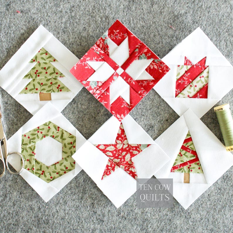 Christmas Ornament Quilt Block Patterns, Bundle, 6 Patterns, Small Mini ...