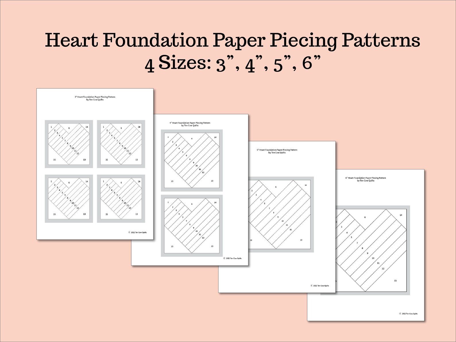 Heart Foundation Paper Piecing Pattern FPP 3-inch 4-inch - Etsy