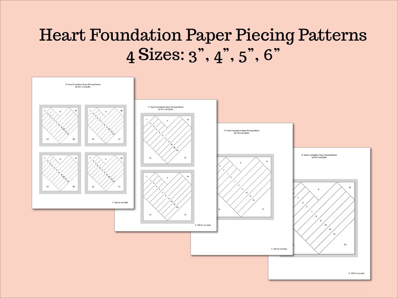 Heart Foundation Paper Piecing Pattern FPP 3-inch 4-inch - Etsy