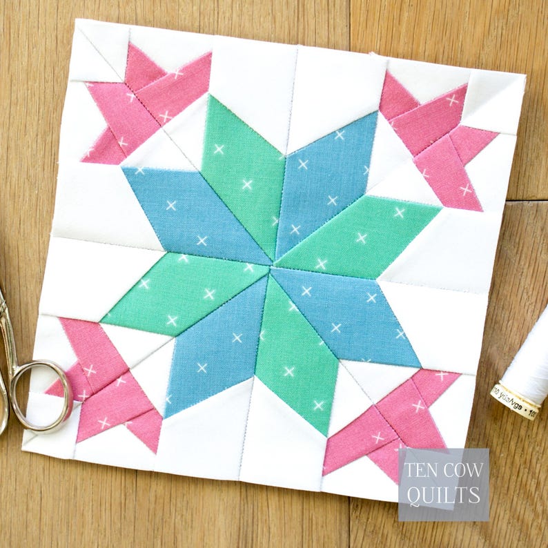 Flower Star Quilt Block Sewing Pattern, Foundation Paper Pieced, FPP ...