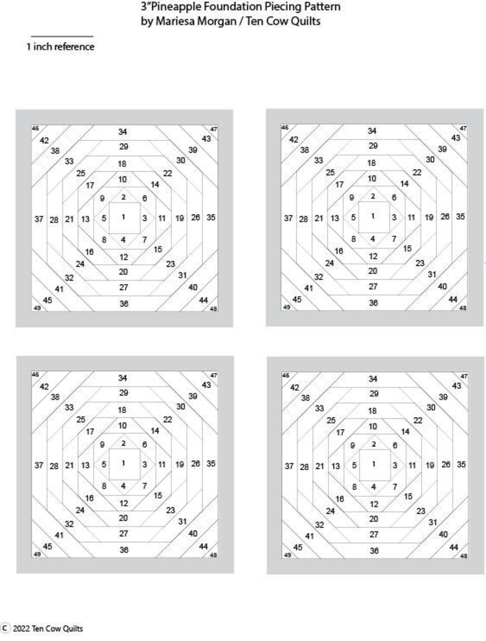 Pineapple Quilt Block Pattern, FPP, Small, Mini, 3-inch, 4-inch, 5-inch ...