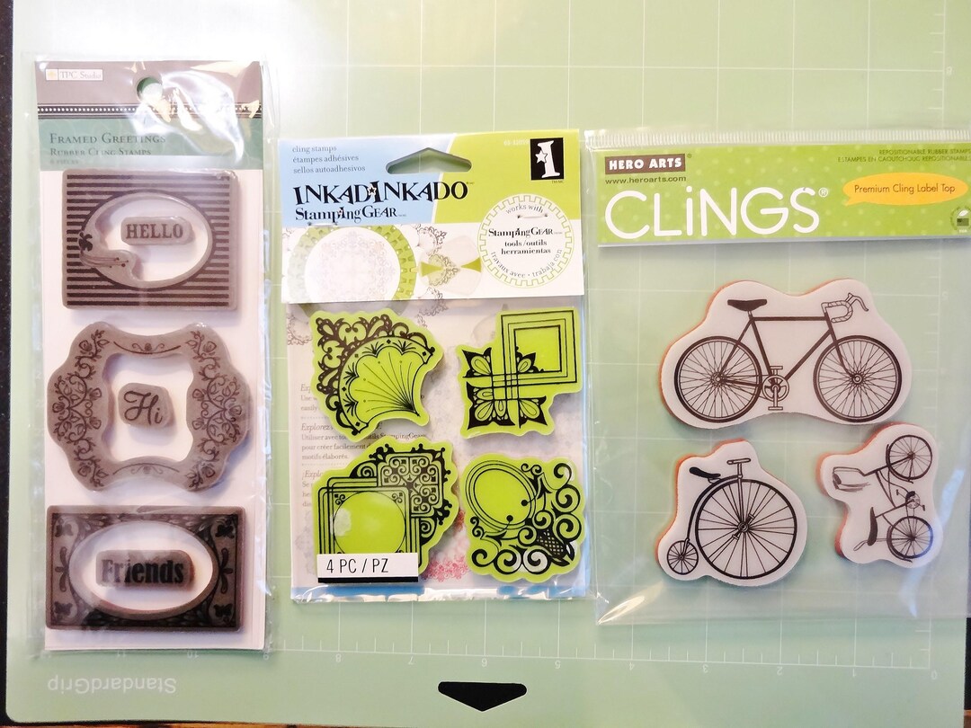Framed Greetings Stamping Gear or Bicycle Trio: Cling Rubber Stamps - Etsy