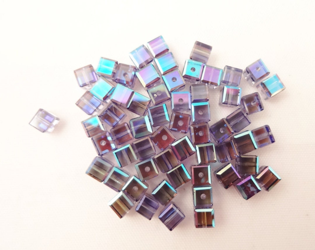 Swarovski Beads, Swarovski Crystal Beads, Swarovski Cube Beads, 4mm Cube Beads, Tanzanite AB ...
