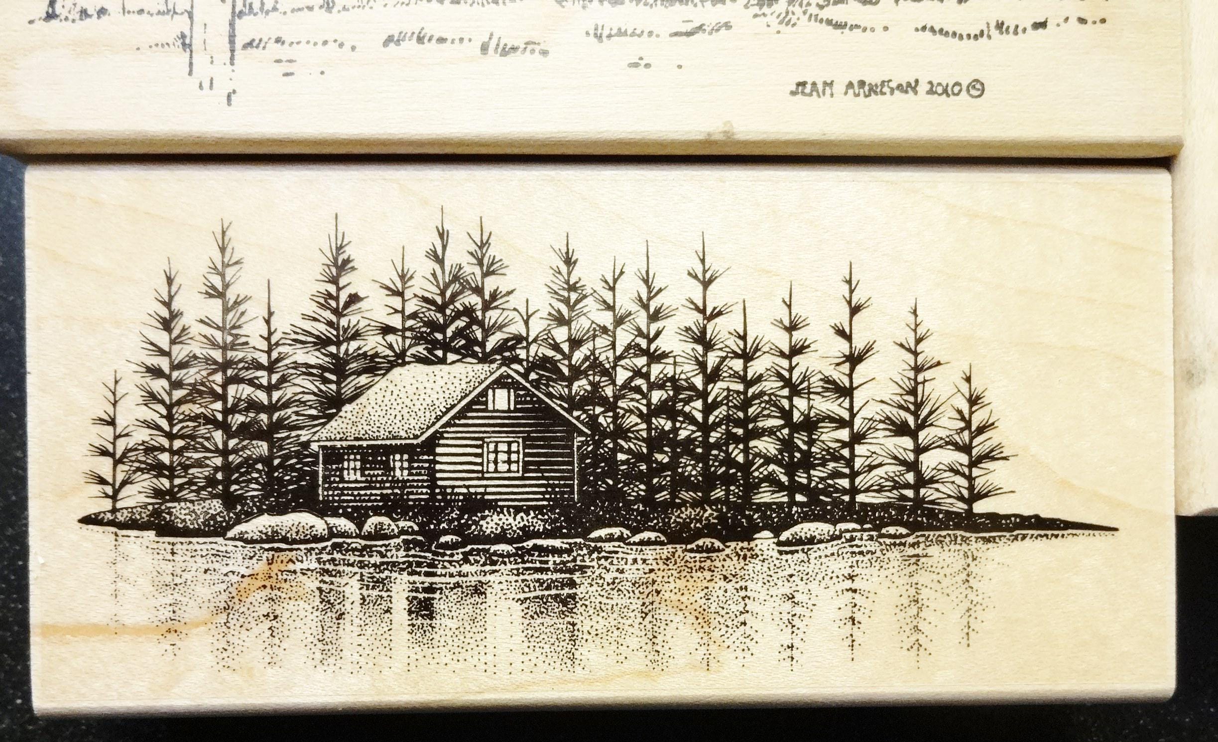 Northwoods Rubber Stamp | Cabin, Stream, Waterfall for Card Making - Etsy