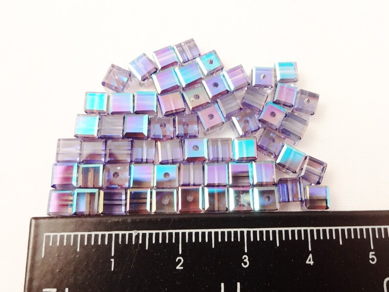 Swarovski Beads, Swarovski Crystal Beads, Swarovski Cube Beads, 4mm Cube Beads, Tanzanite AB ...