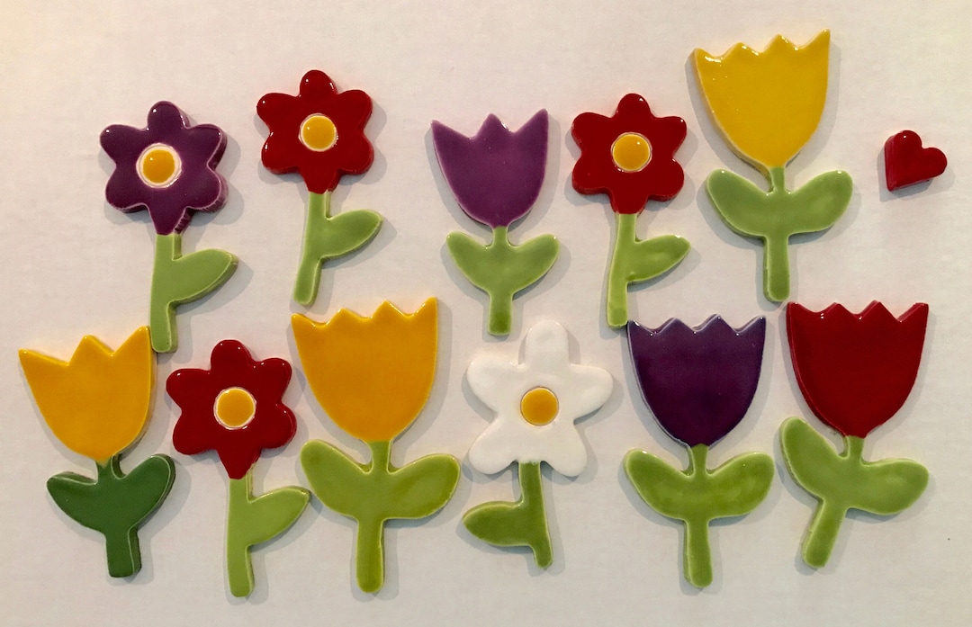 NEW! Handmade Ceramic Flower Tiles With a Stem. - Etsy