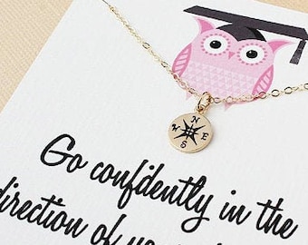 Graduation Compass Stained Glass Necklace for 2024 Graduate ...