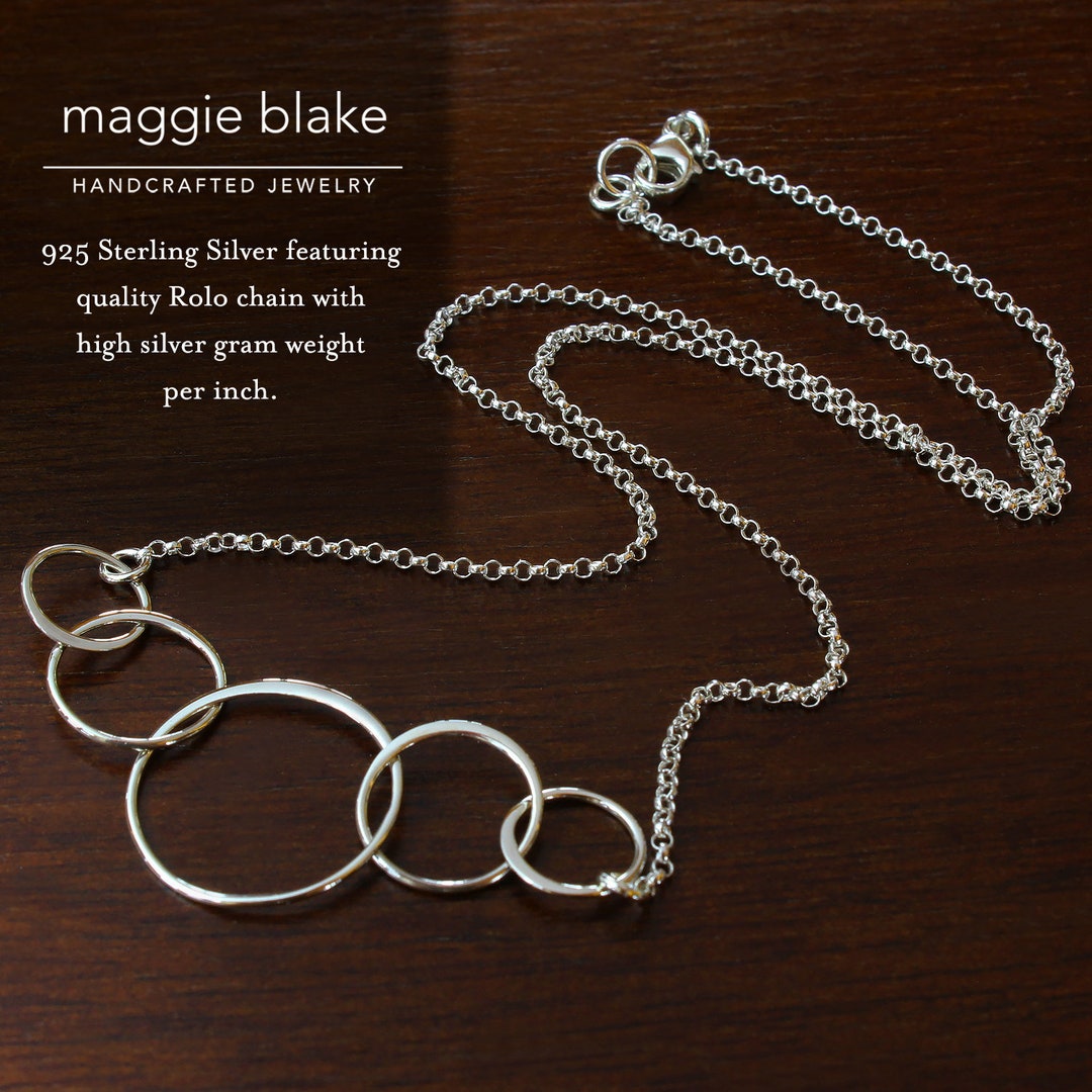 Five Circle Interlocking Rings Necklace Sterling Silver 5 Ring Necklace ...