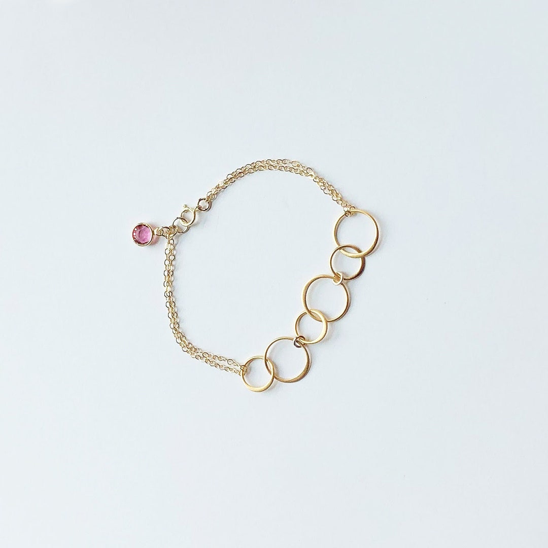 60th Birthday Birthstone Bracelet Gold Circle Bracelet Six Rings 6 ...
