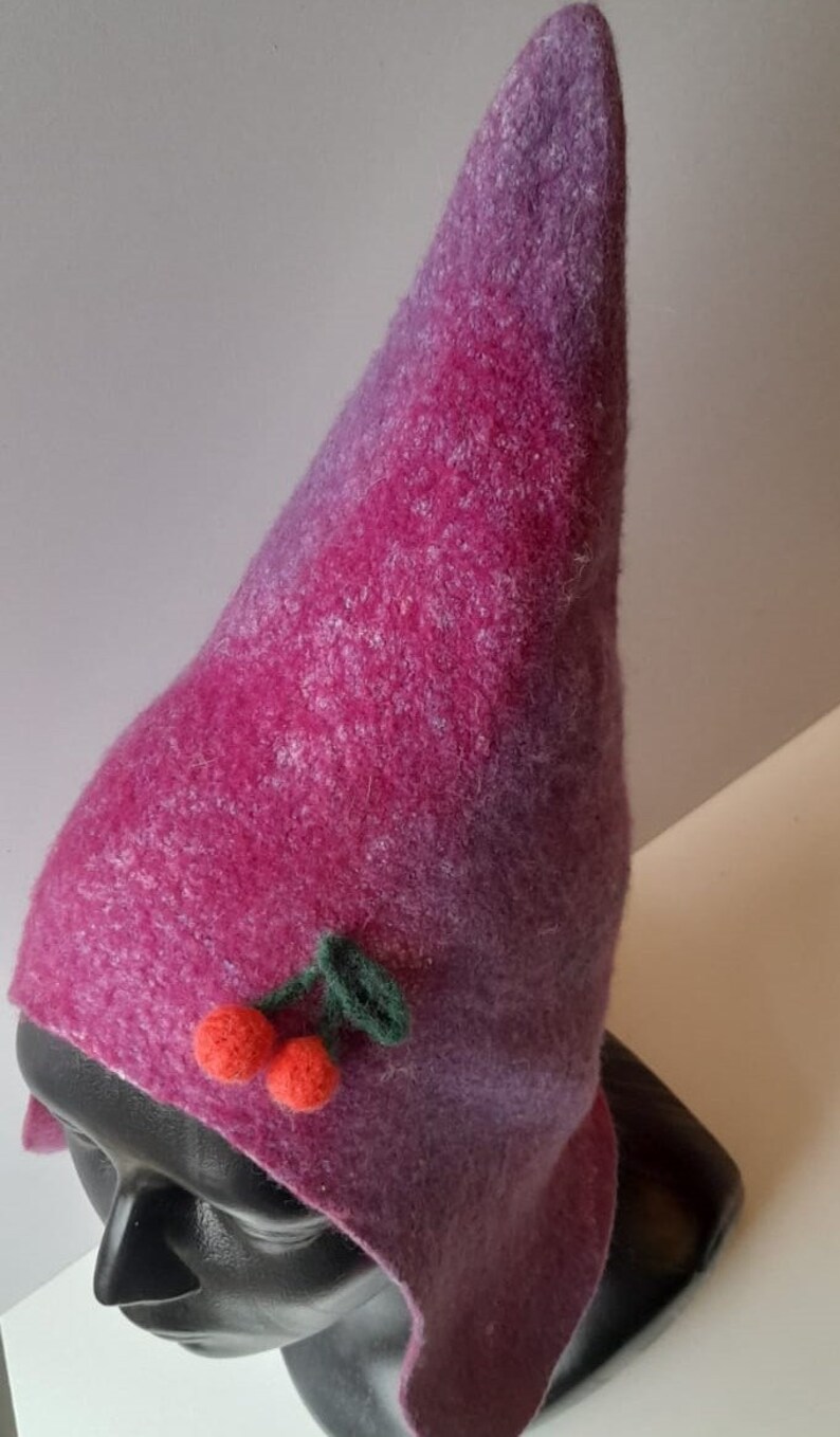 Purple Pink Felt Hat Gnome Who Loves Cherries, Merino Wool Hat for Girl ...