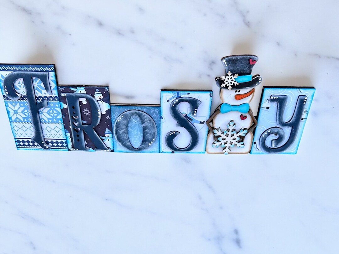 Wooden Frosty Word Blocks Laser Cut Hand Painted Table Decor Mantel ...