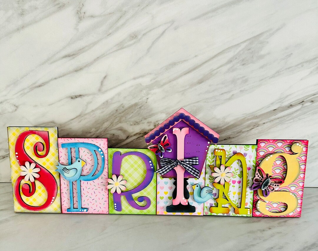 Wooden Spring Letter Word Blocks I Laser Cut Hand Painted I| Table ...