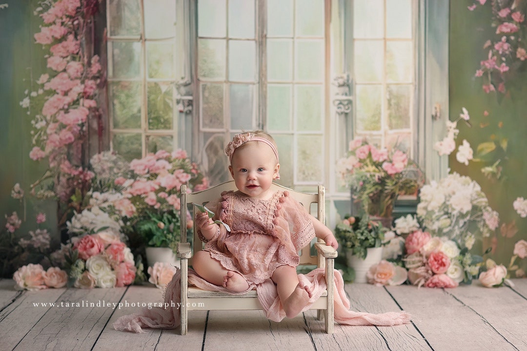 Julie - Printed Photography Backdrop - Floral Backdrop Girl - Birthday ...