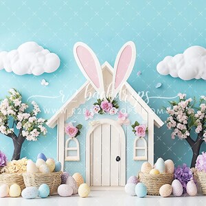 Bunny Blue - Printed Photography Backdrop - Easter Backdrop - Bunny Backdrop - Easter Photo ...