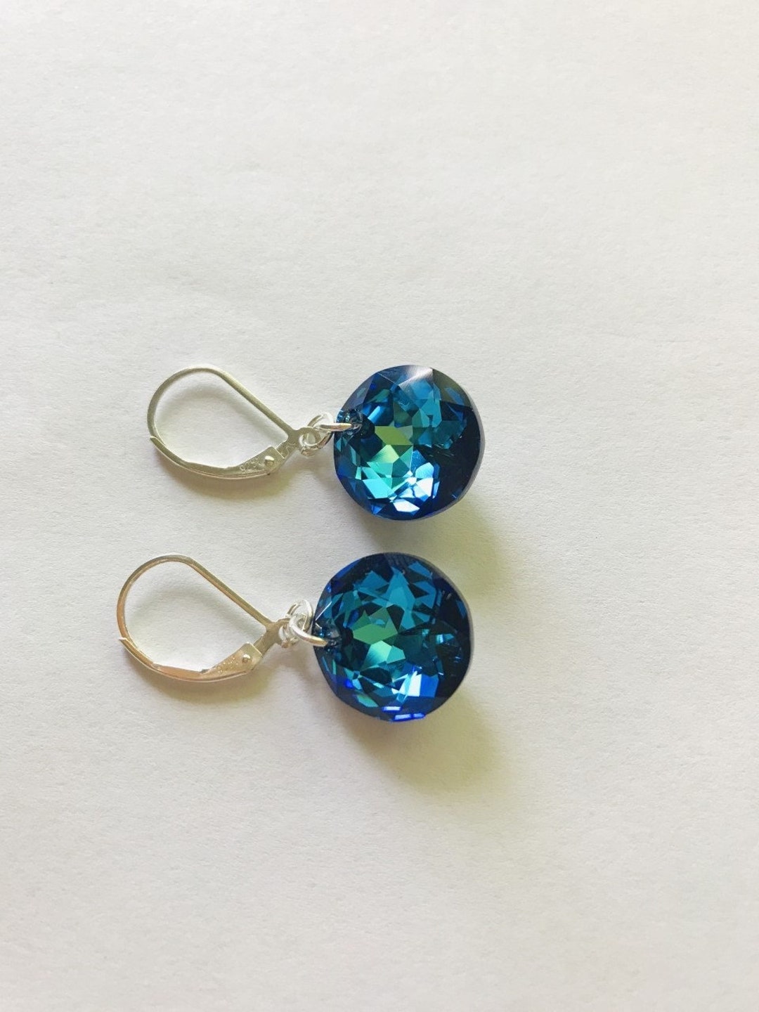 Bermuda Blue Austrian Crystal Earringsclassic Cut Brilliant Blue ...