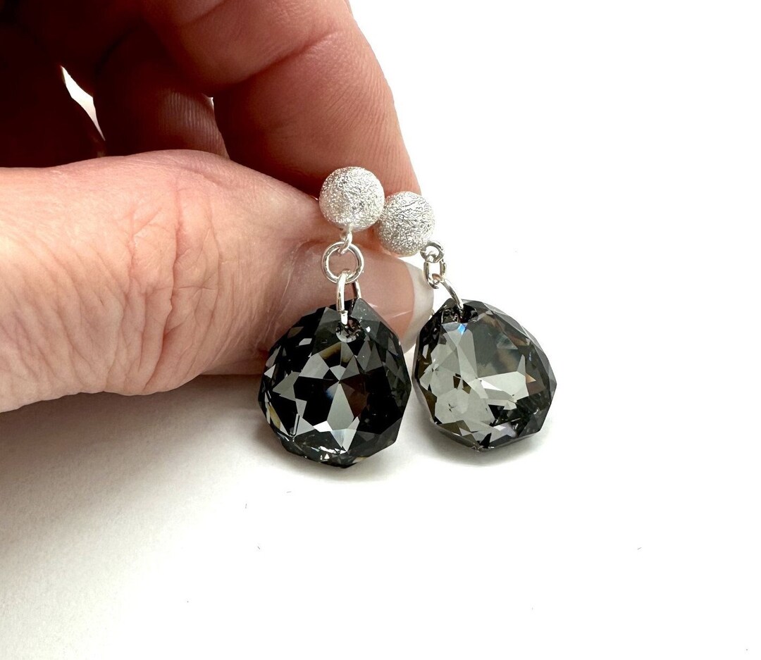 Large Silver Night Majestic Cut Austrian Crystal Earrings - Etsy