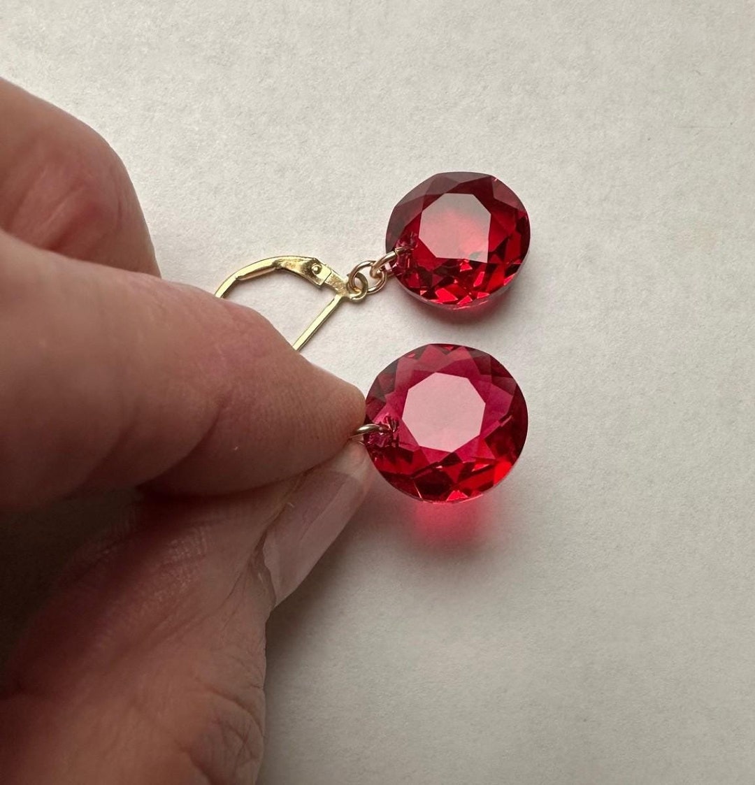 Bright Red Crystal Earrings: Light Siam, Lever Backs, Sterling Silver ...
