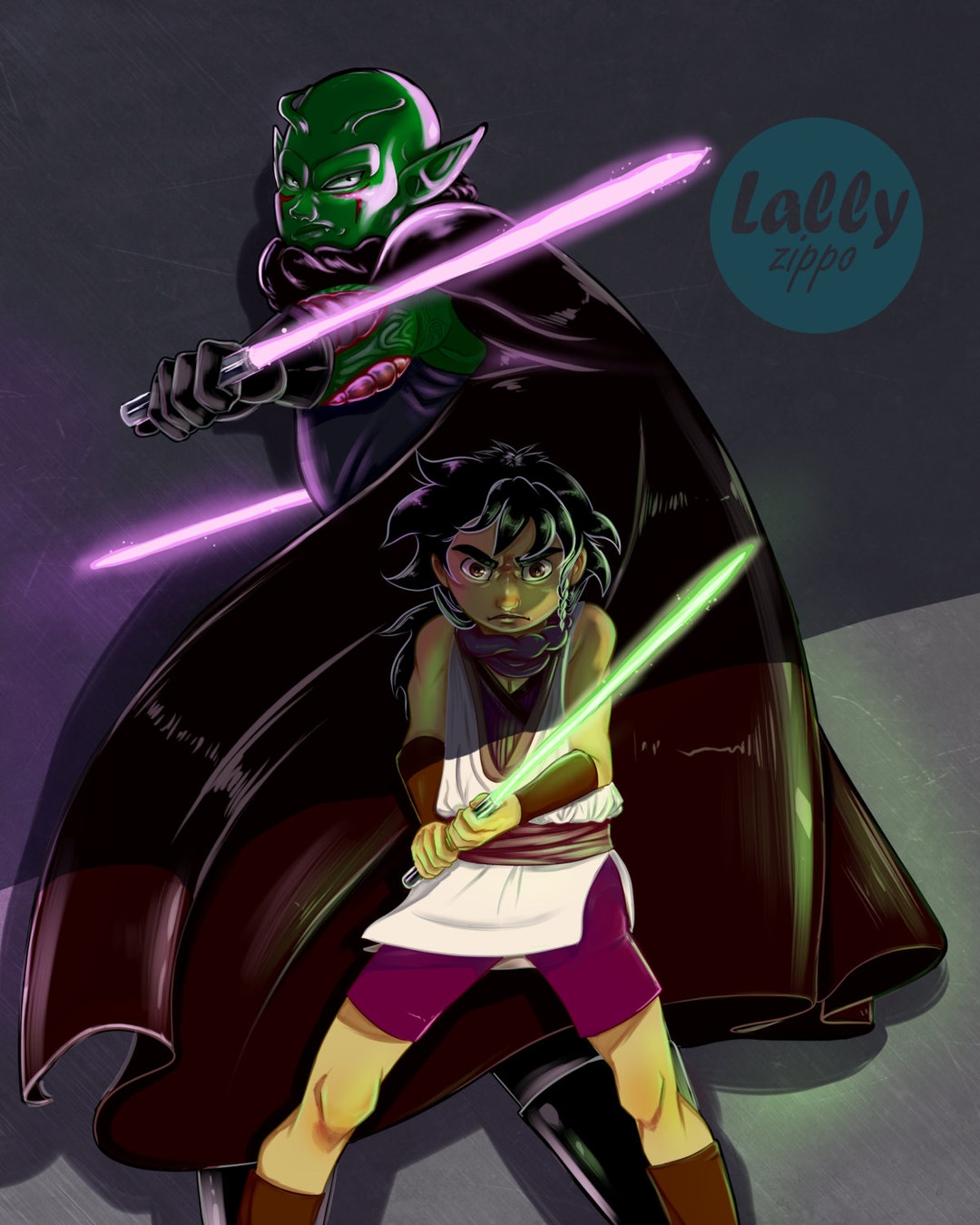 Star Wars DBZ Dragonball Gohan and Piccolo Jedi Crossover Art Print ...