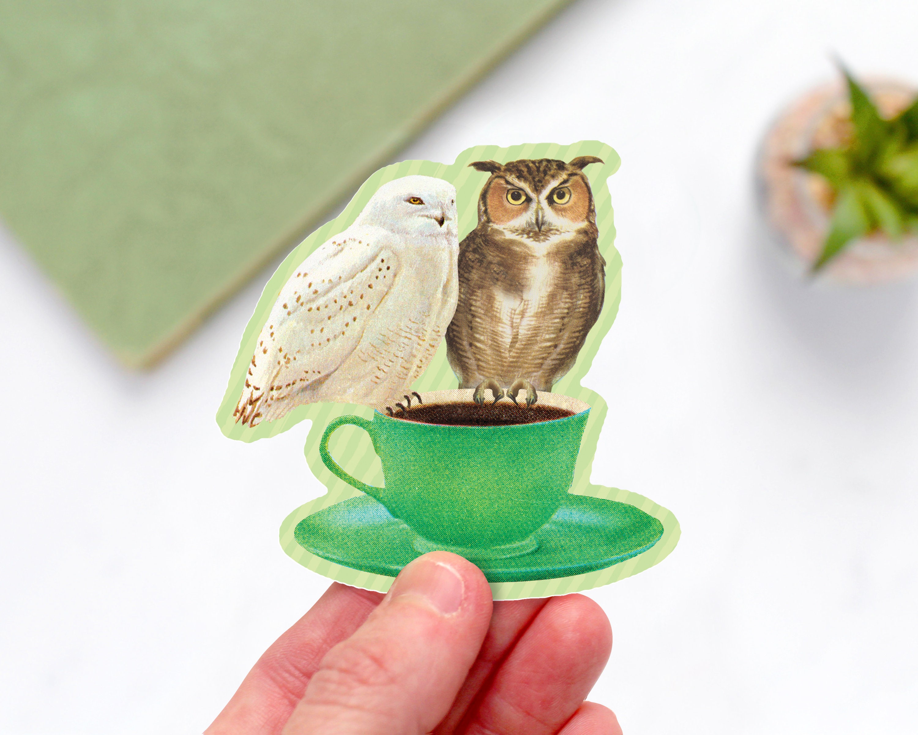 Coffee Owls Waterproof Sticker | Etsy