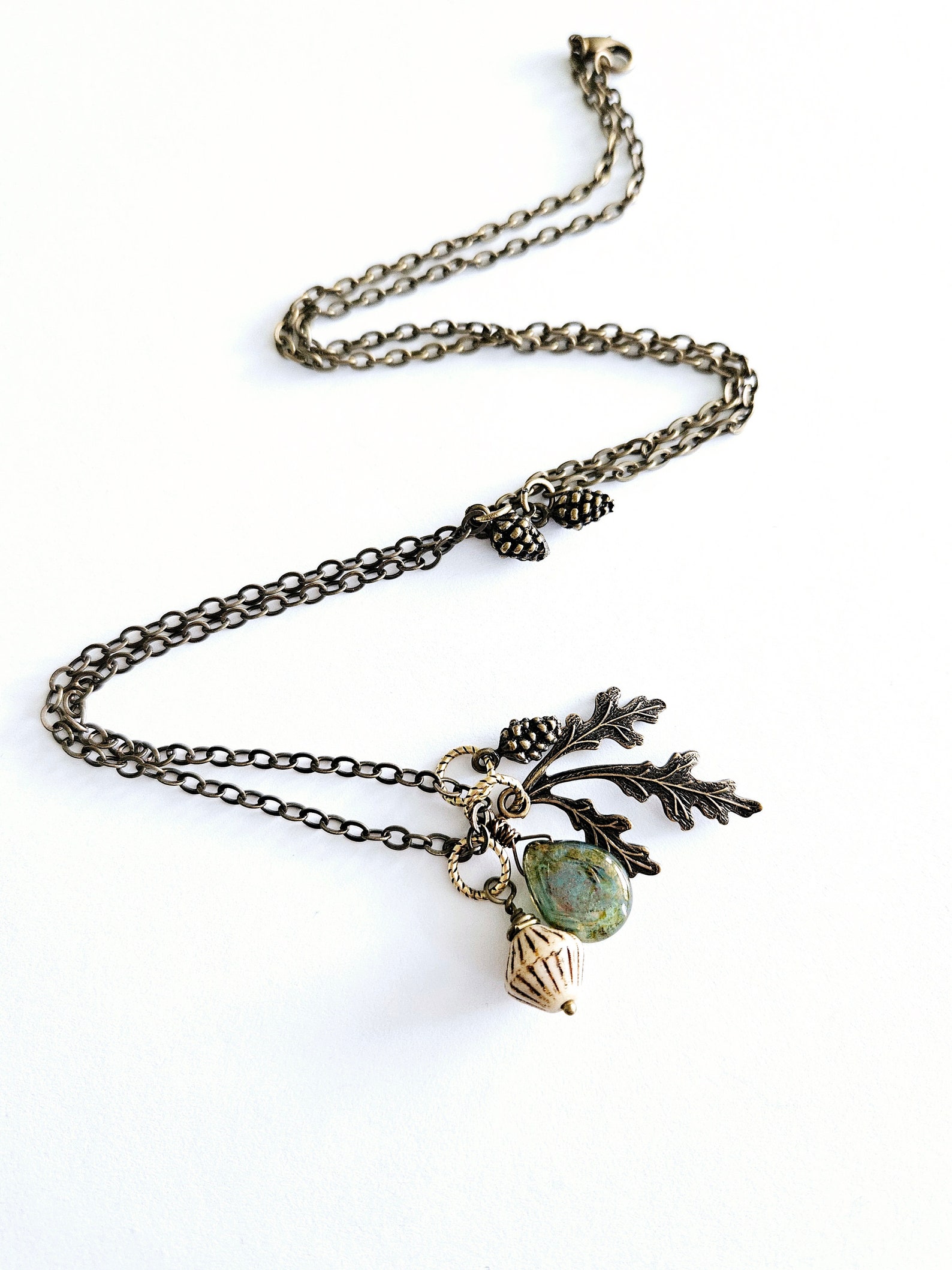 Forest Moon Necklace Fall Forest Charms Long Pendant Necklace Brass Oak ...