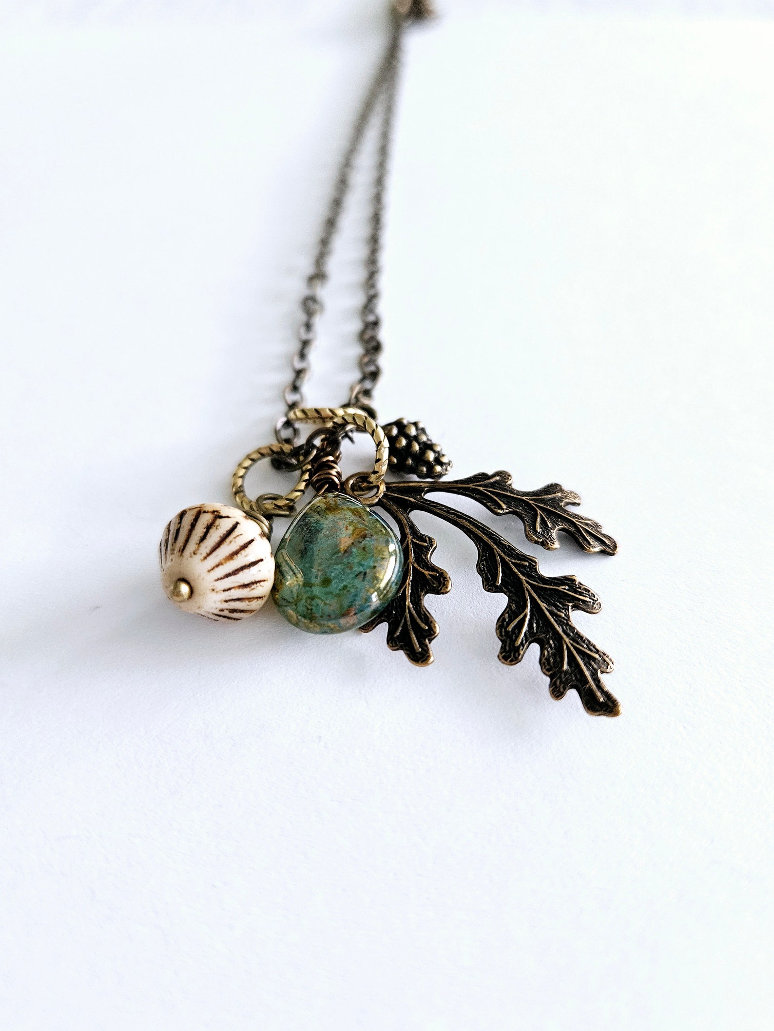 Forest Moon Necklace Fall Forest Charms Long Pendant Necklace Brass Oak ...