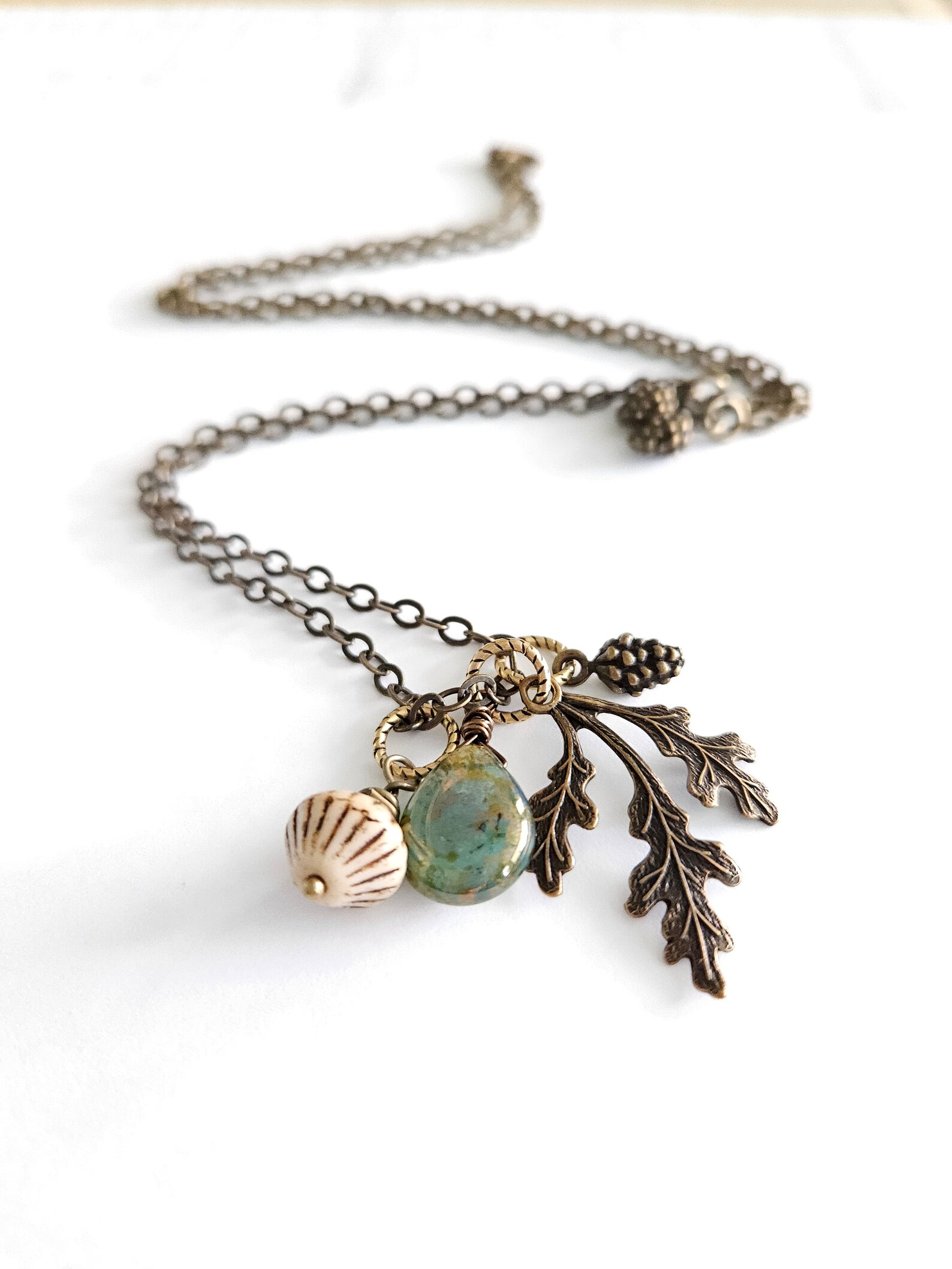 Forest Moon Necklace Fall Forest Charms Long Pendant Necklace Brass Oak ...