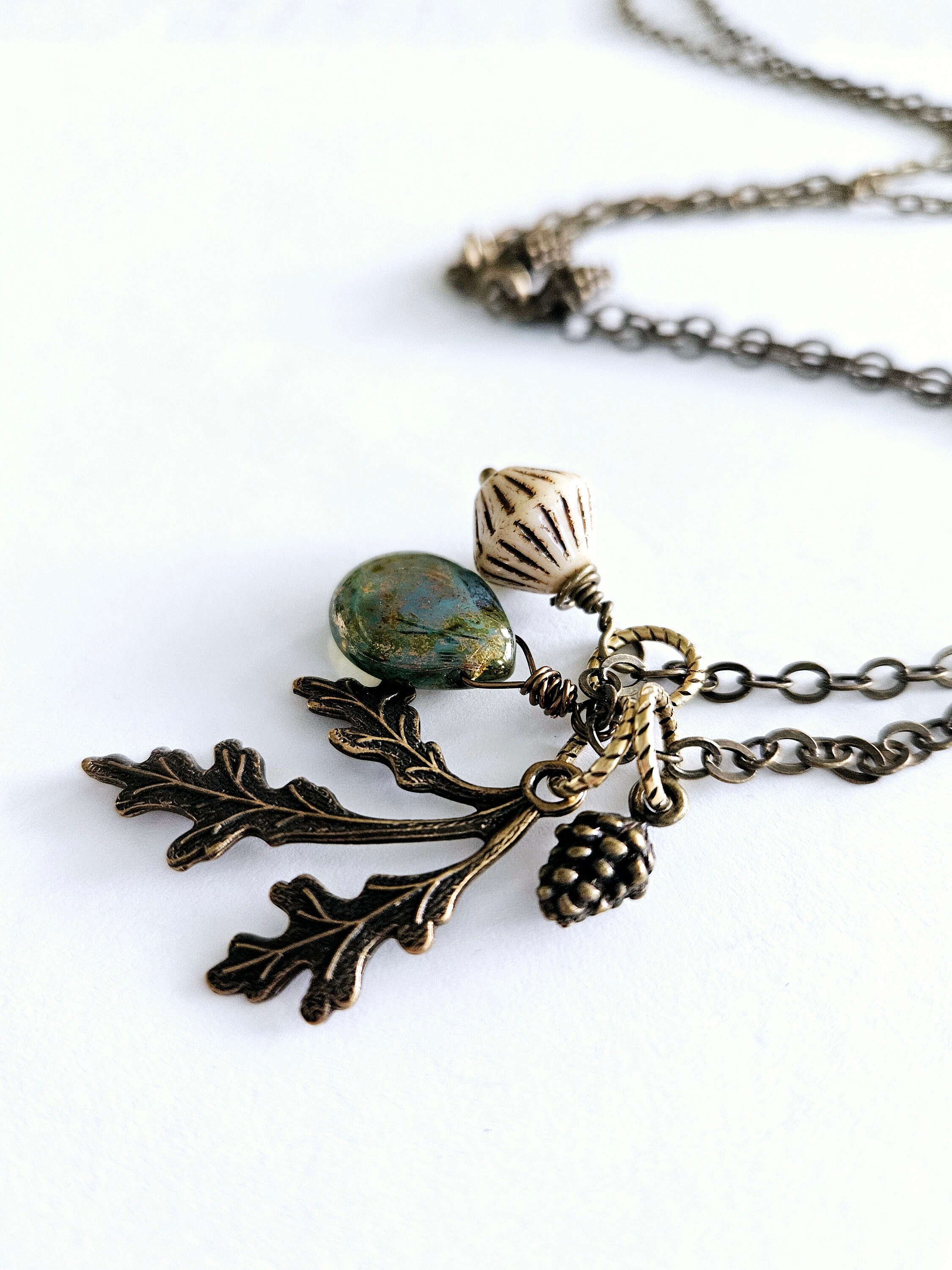 Forest Moon Necklace Fall Forest Charms Long Pendant Necklace Brass Oak ...