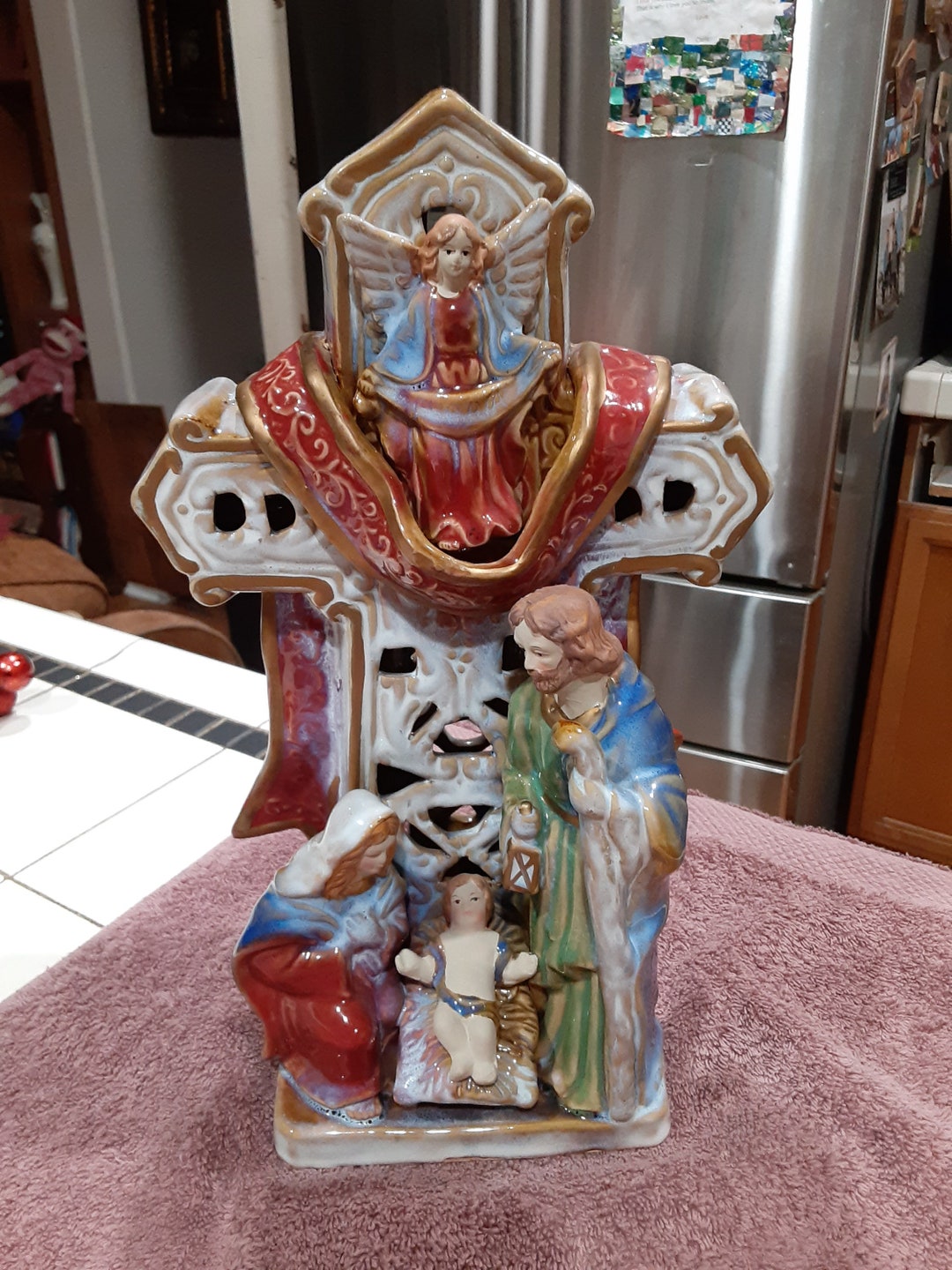 BABY JESUS With VIRGIN Mary and Joseph Holy Cross Ceramic Statute - Etsy