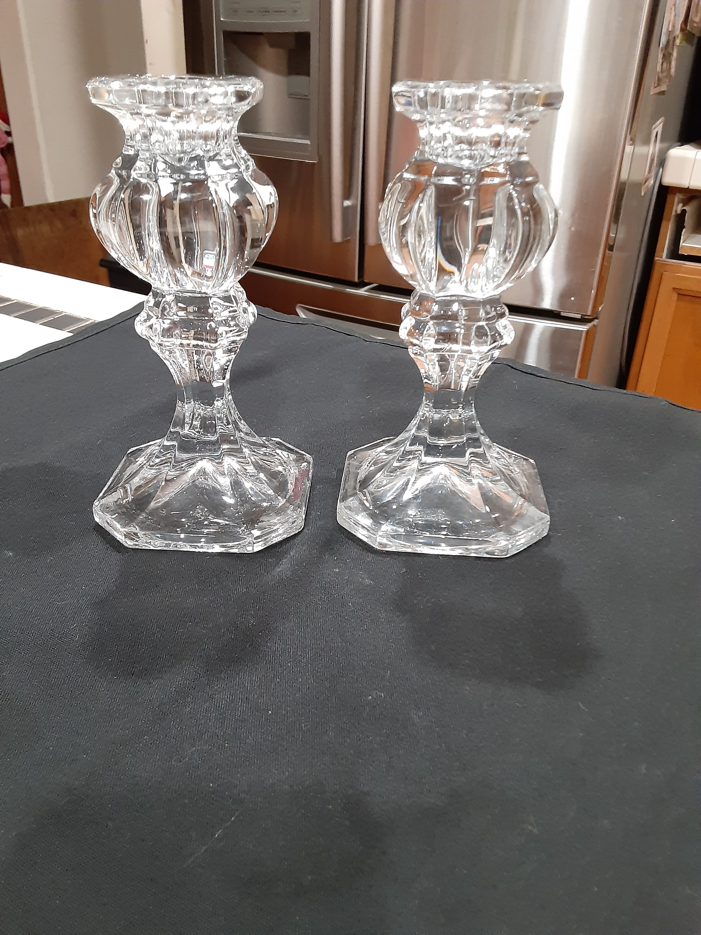 PAIR of 24% LEAD CRYSTAL Clear Glass Candle Clear Glass Candle Sticks ...