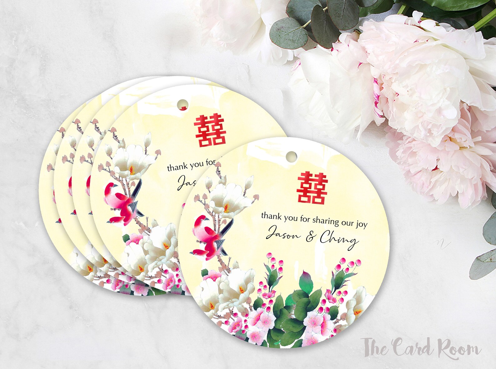 Oriental Peonies & Love Birds Favor Tag / Gift Tag / Available - Etsy