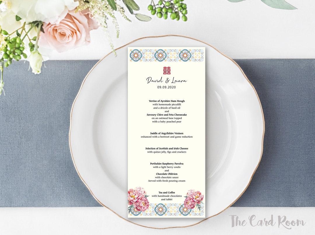 Printable Menu | Oriental Pink Peonies | Double Happiness | Peranakan ...
