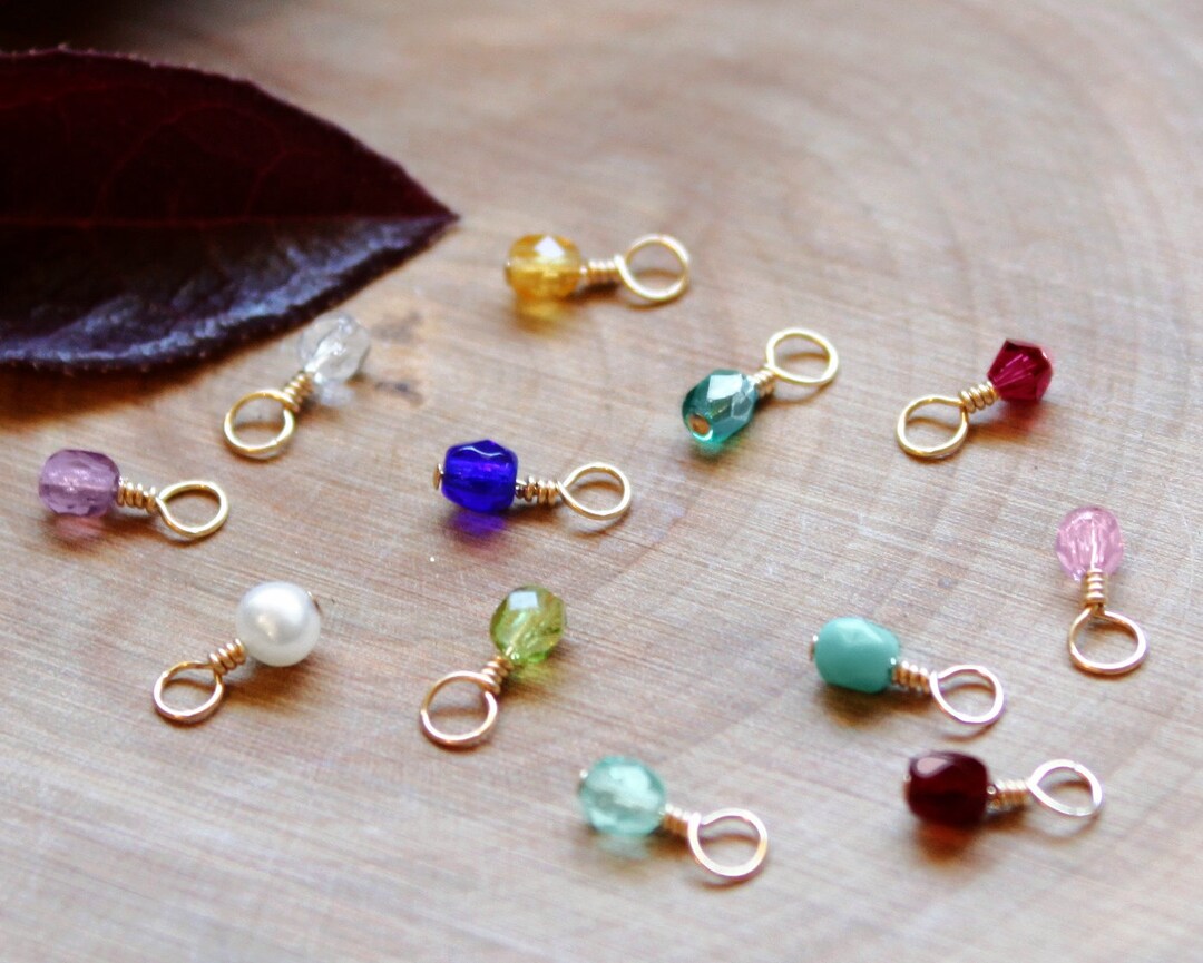 Birthstone Charms for Necklace, Tiny Add-on Birth Month Charm, Sterling ...