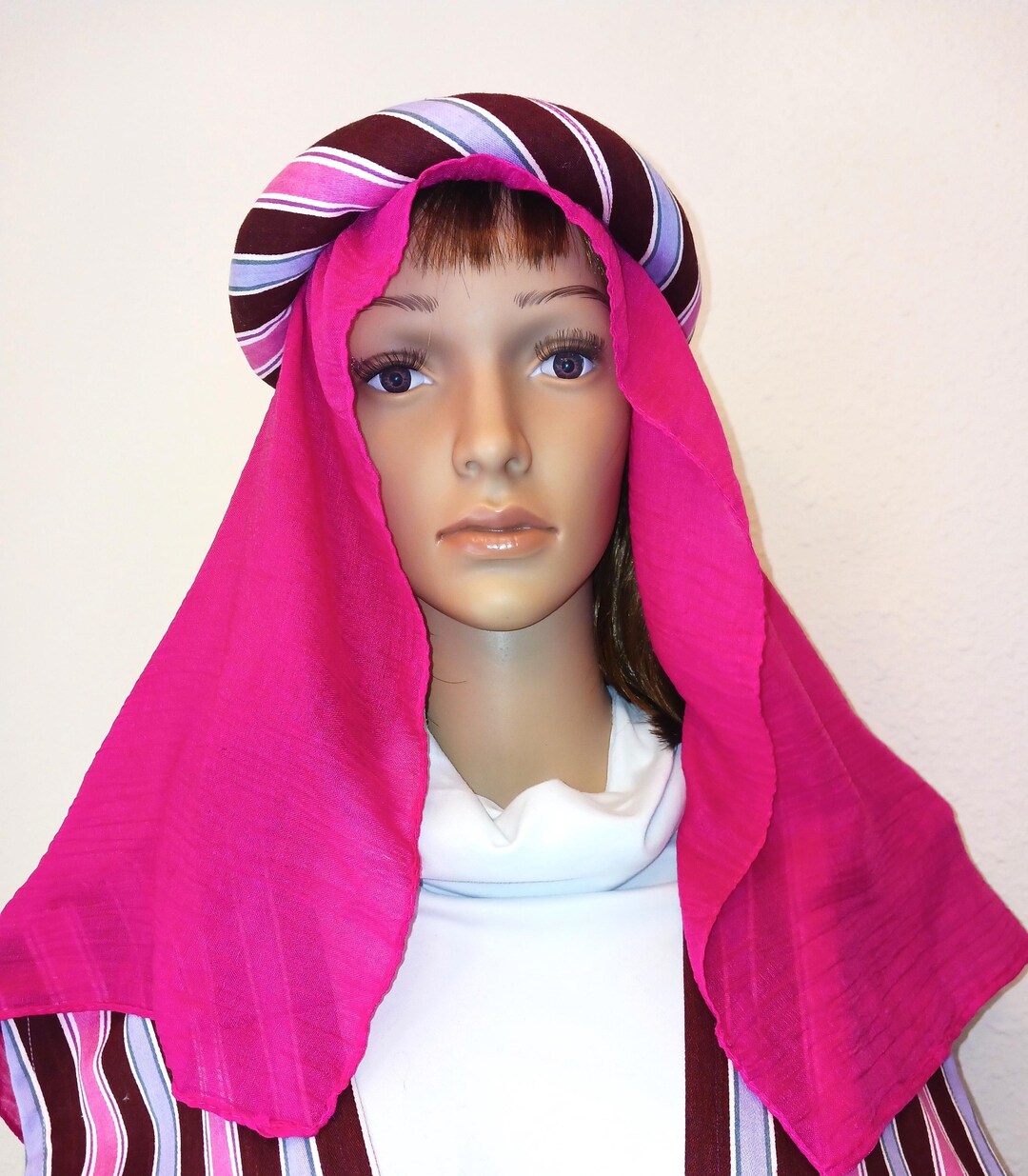 Bible Shepherd - Innkeeper Headdress Roll - With Scarf - Pink Stripes ...