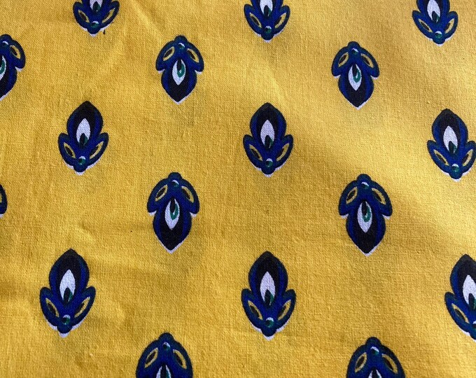 Fabric From Provence in Yellow Cotton With Blue Paisley Motif - Etsy