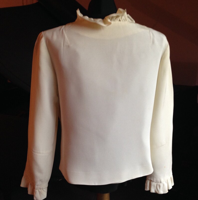 Vintage White Satin Ruffle-neck Short Blouse With Tiny Buttons - Etsy