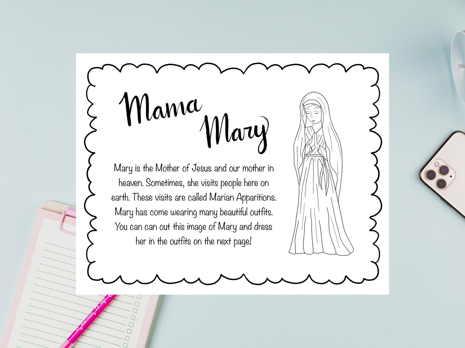 Mary Paper Doll Prinatble for Homeschool Kids Printable Marian Apparations Coloring Virgin Mary ...