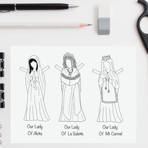 Mary Paper Doll Prinatble for Homeschool Kids Printable Marian Apparations Coloring Virgin Mary ...