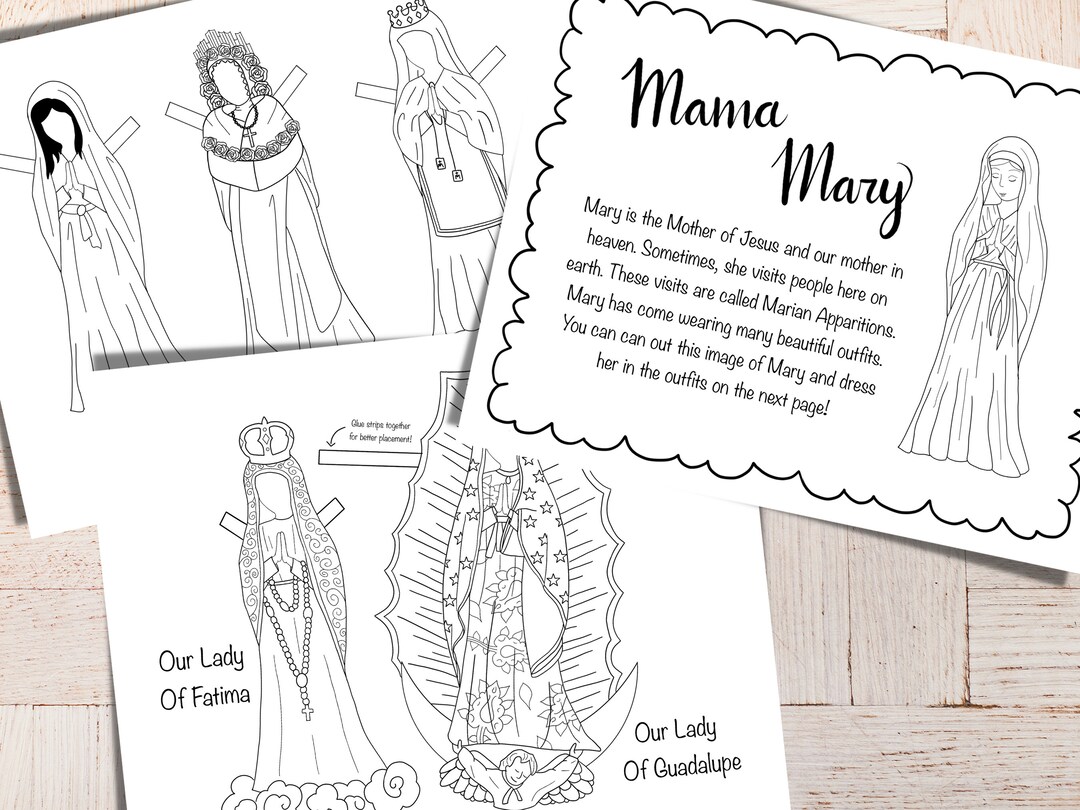 Mary Paper Doll Prinatble for Homeschool Kids Printable Marian Apparations Coloring Virgin Mary ...