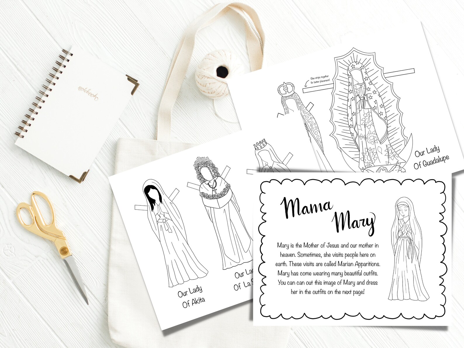 Mary Paper Doll Prinatble for Homeschool Kids Printable Marian Apparations Coloring Virgin Mary ...