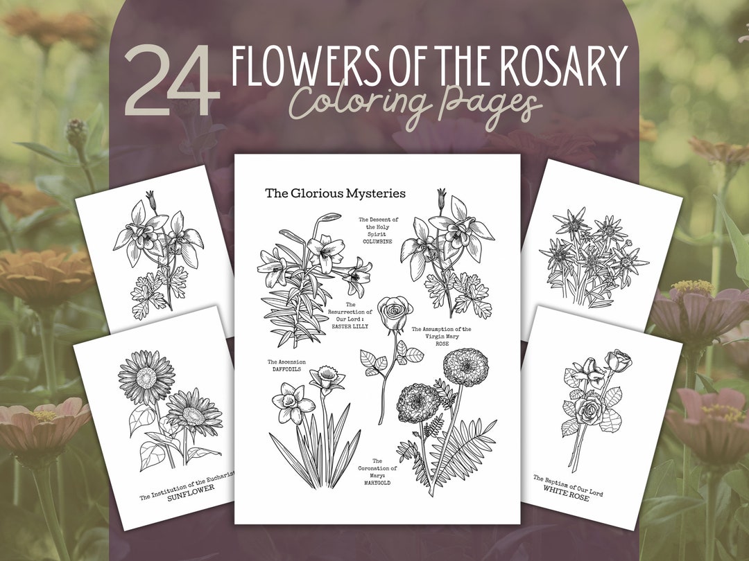 Flowers of the Rosary Printable Coloring for Catholic Kids Projects for ...