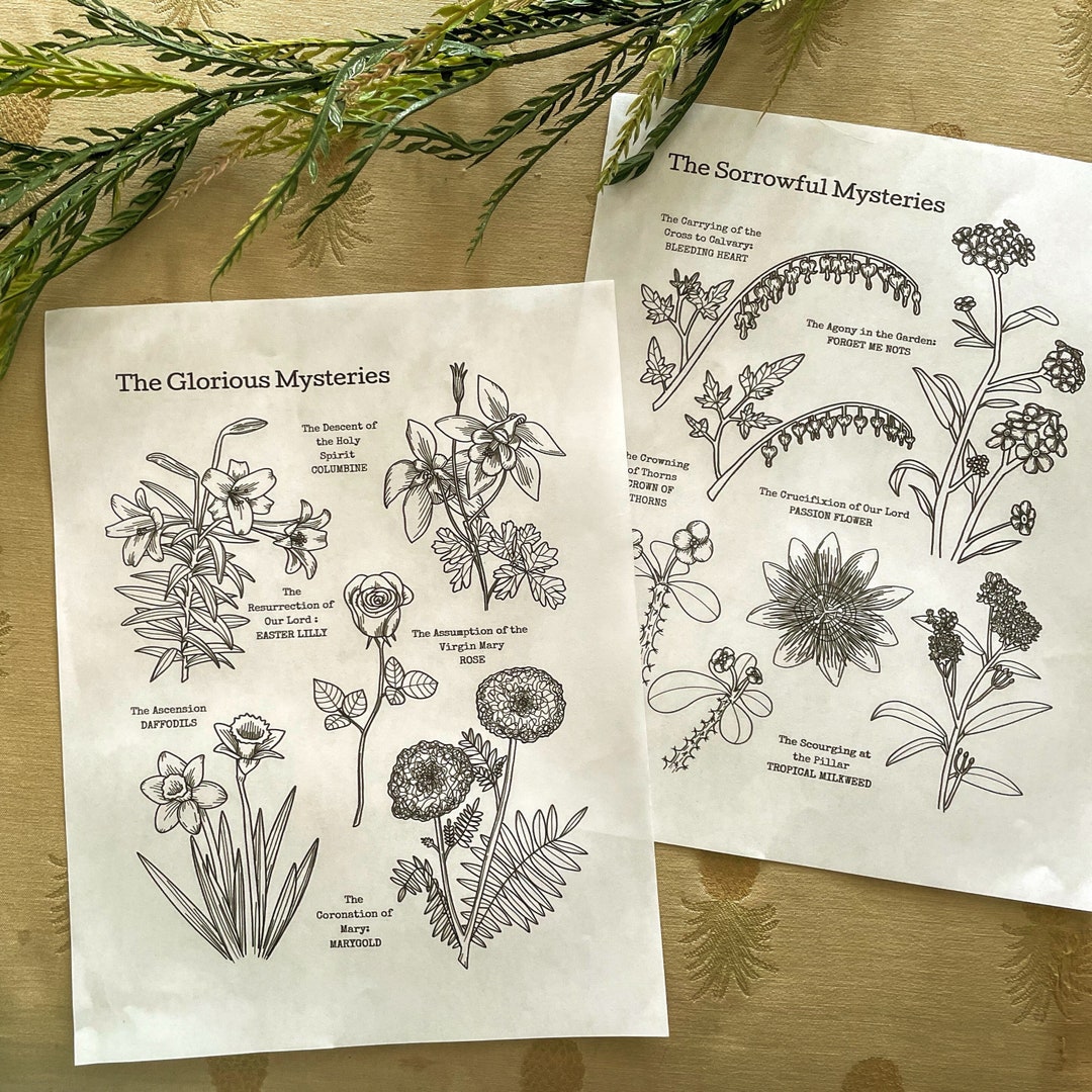 Flowers of the Rosary Printable Decor Catholic Rosary Art for ...