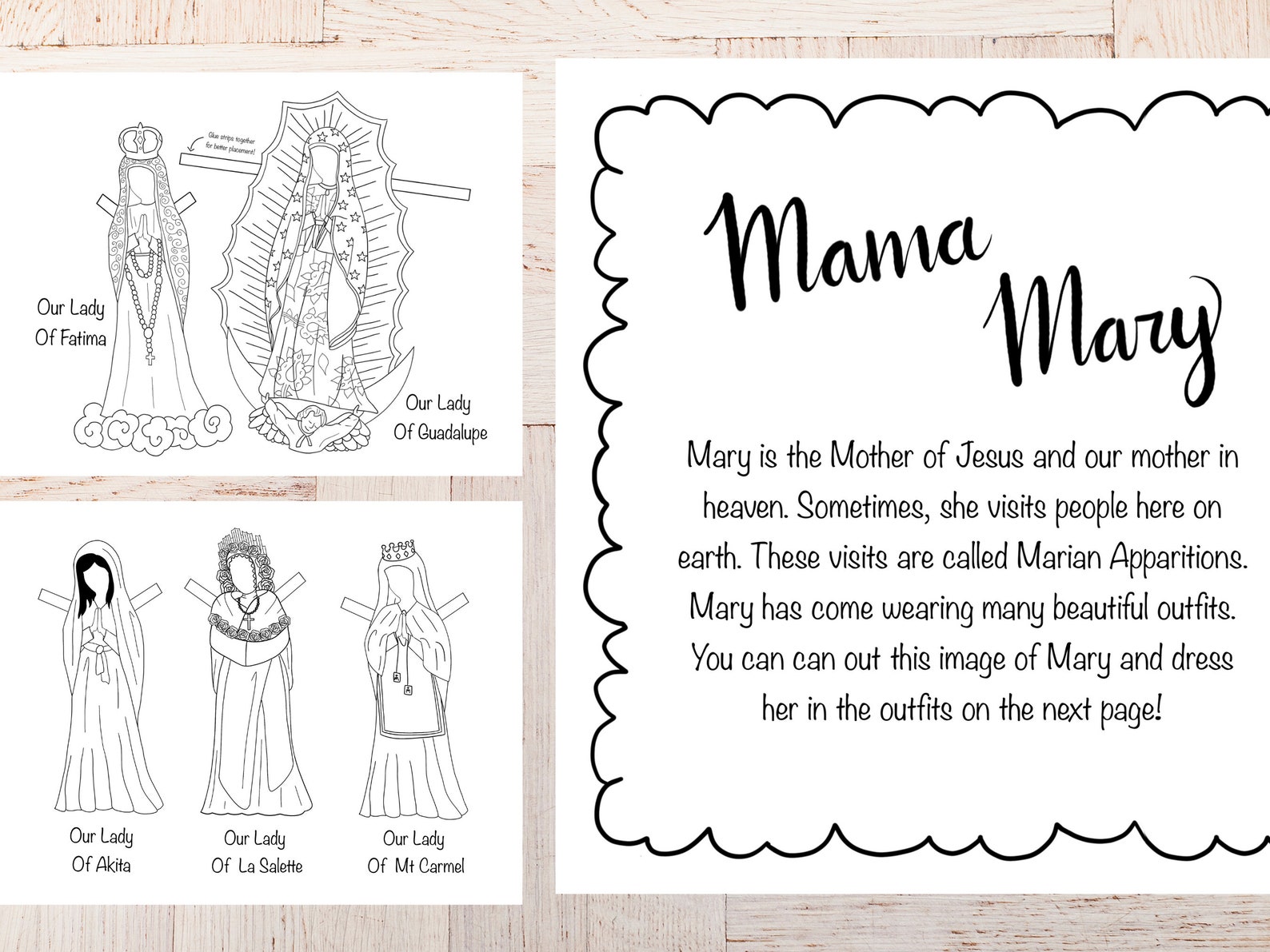 Mary Paper Doll Prinatble for Homeschool Kids Printable Marian Apparations Coloring Virgin Mary ...