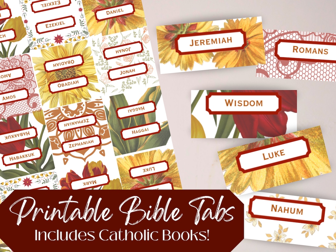 Catholic Bible Tabs Printable Digital Bible Tab Download Sunflower ...