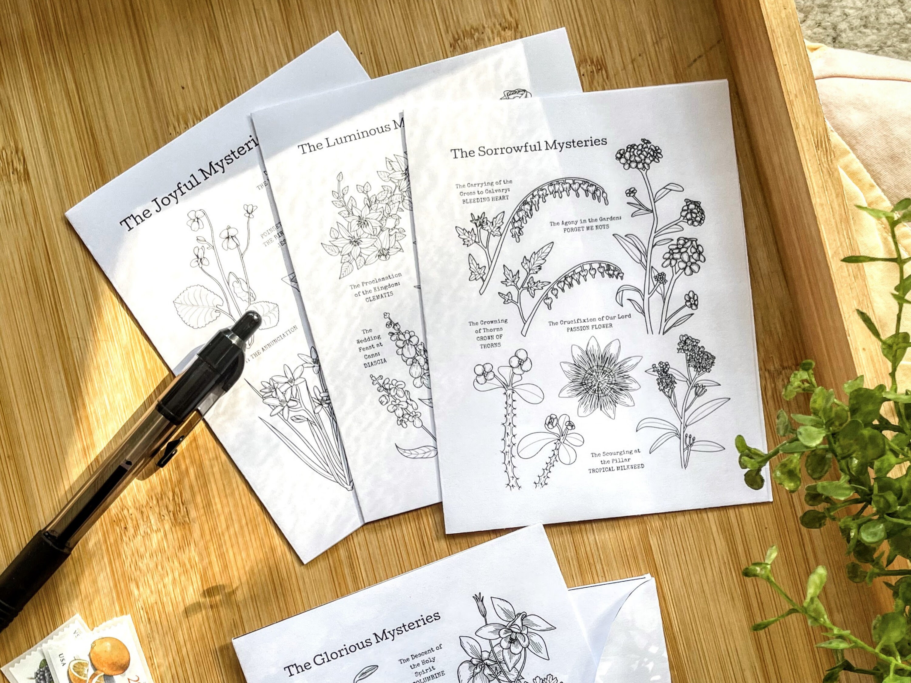 Printable Spiritual Bouquet Card Flowers of the Rosary Botanical ...